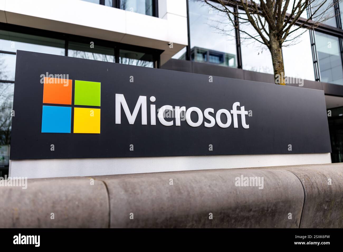 Munich, Germany. 24th Feb, 2025. The Microsoft logo and lettering can ...