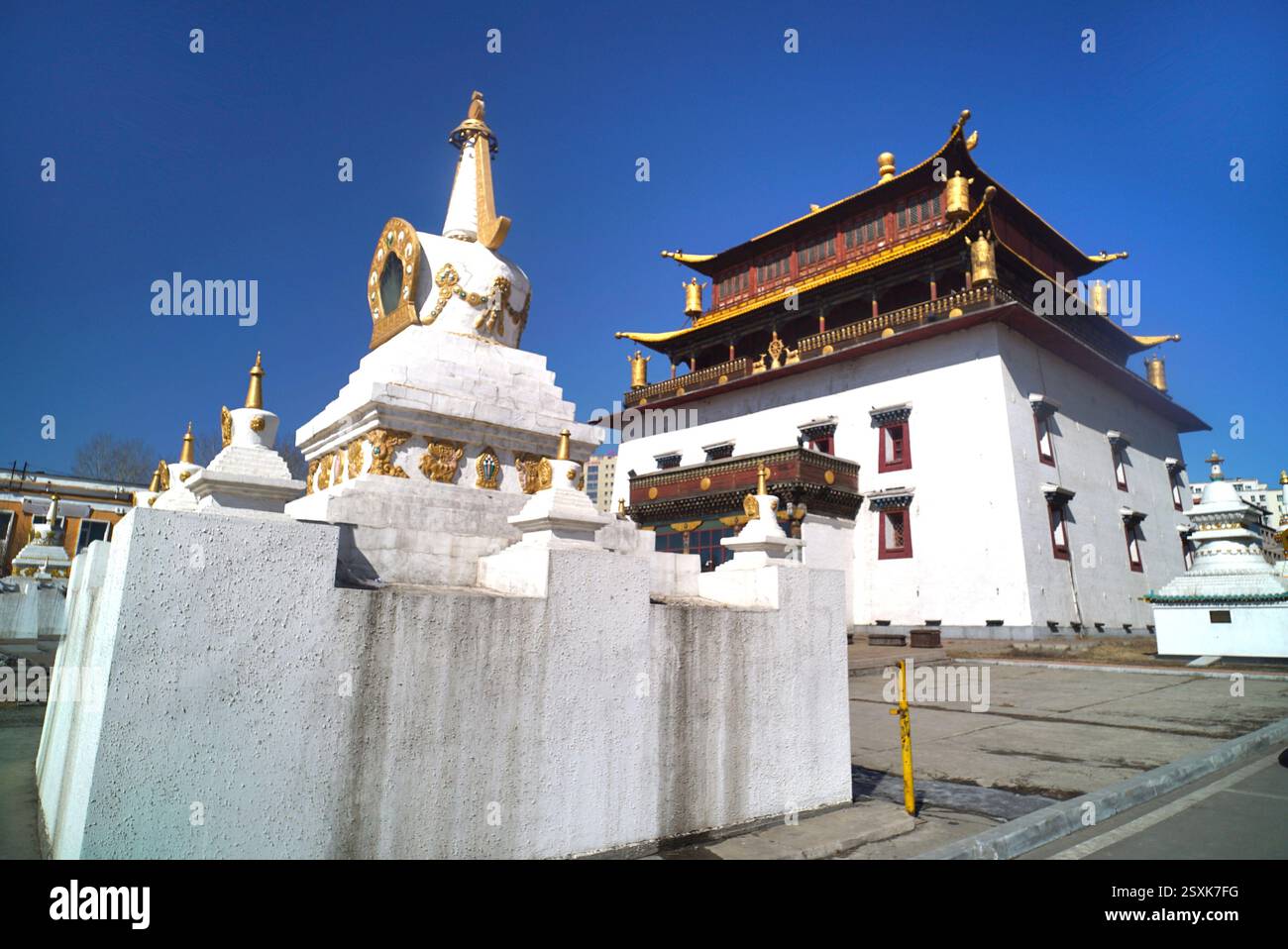 The Gandantegchinlen Monastery in the Mongolian capital of Ulaanbaatar ...