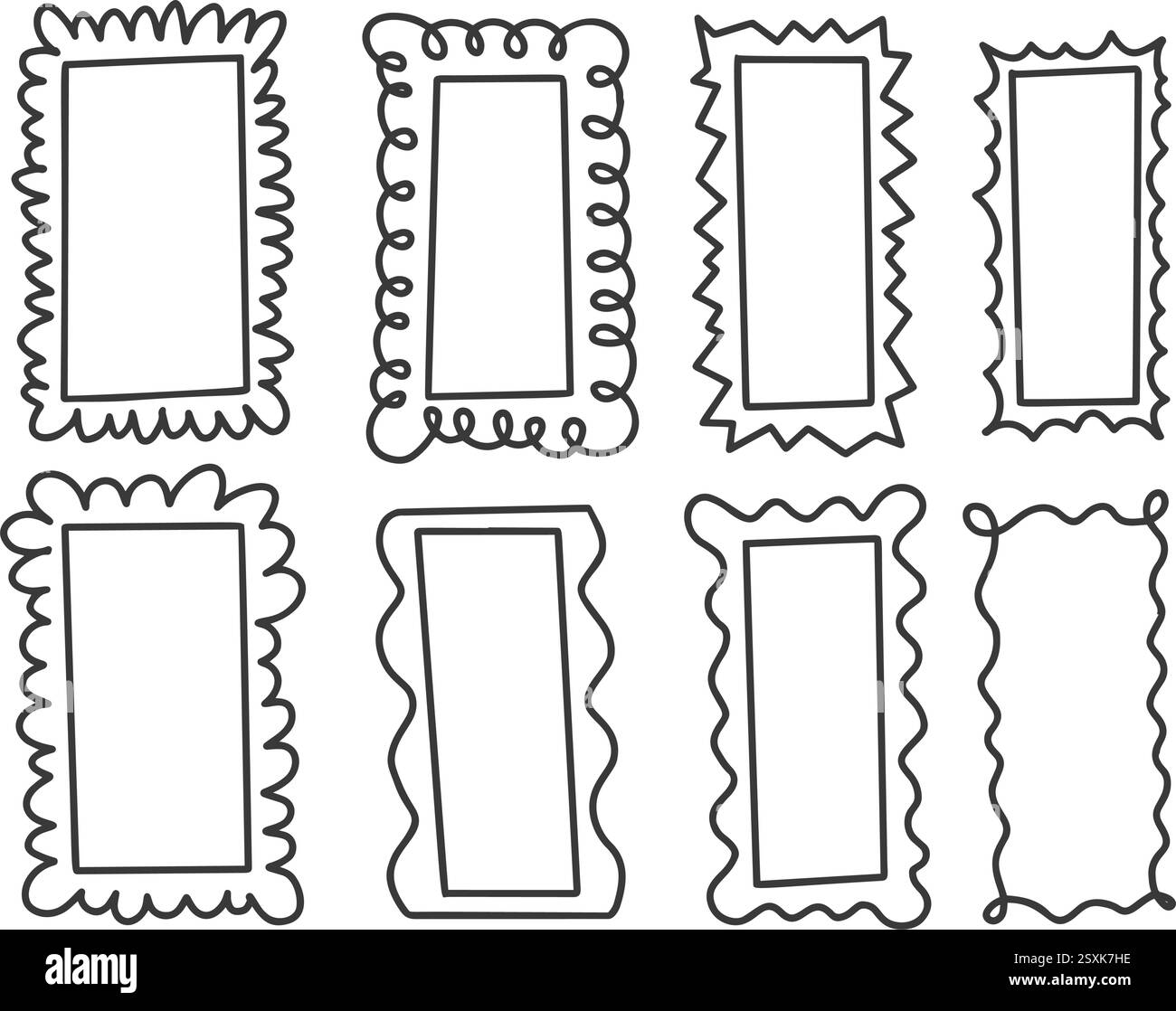 Wavy border frames. Rectangle square scallop shapes. Squiggle hand ...