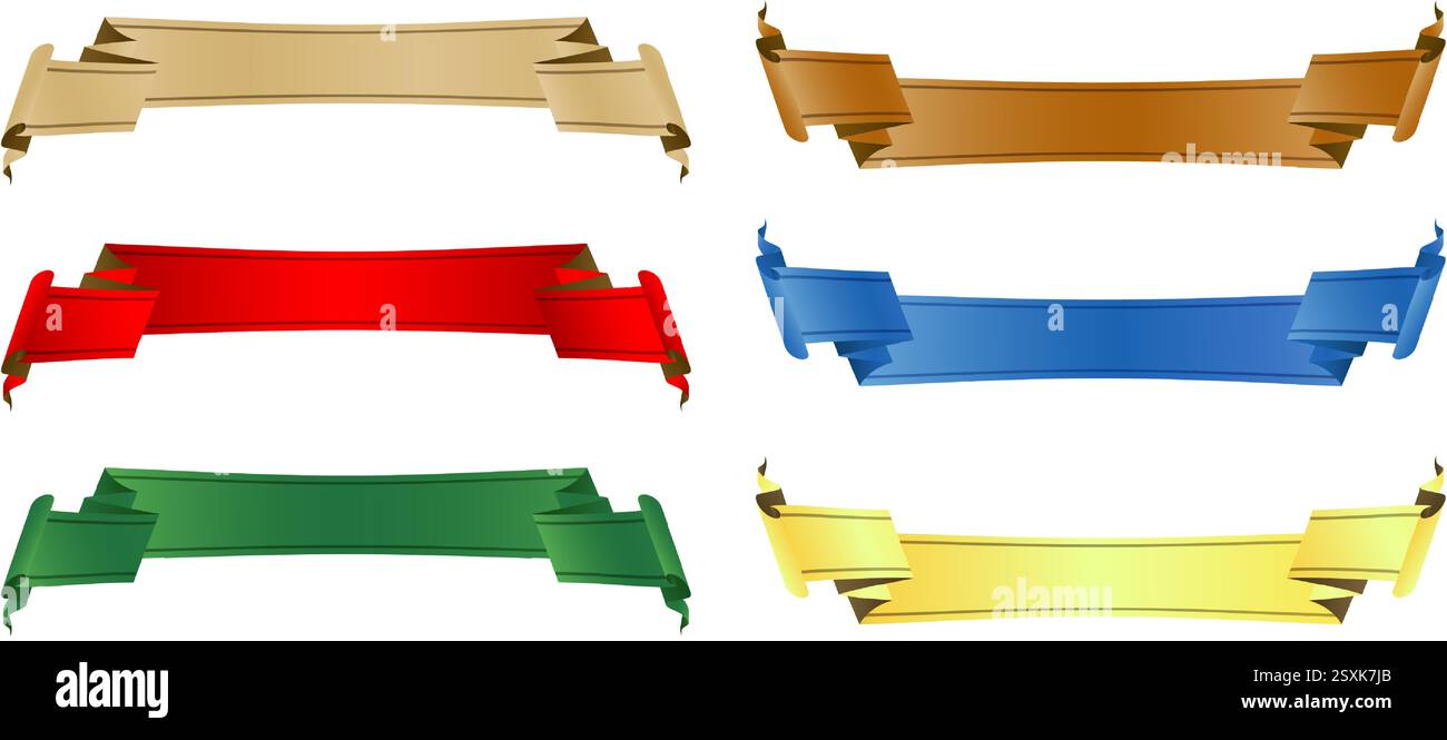 set of banners with ribbons six colors isolated white backgrounds for ...