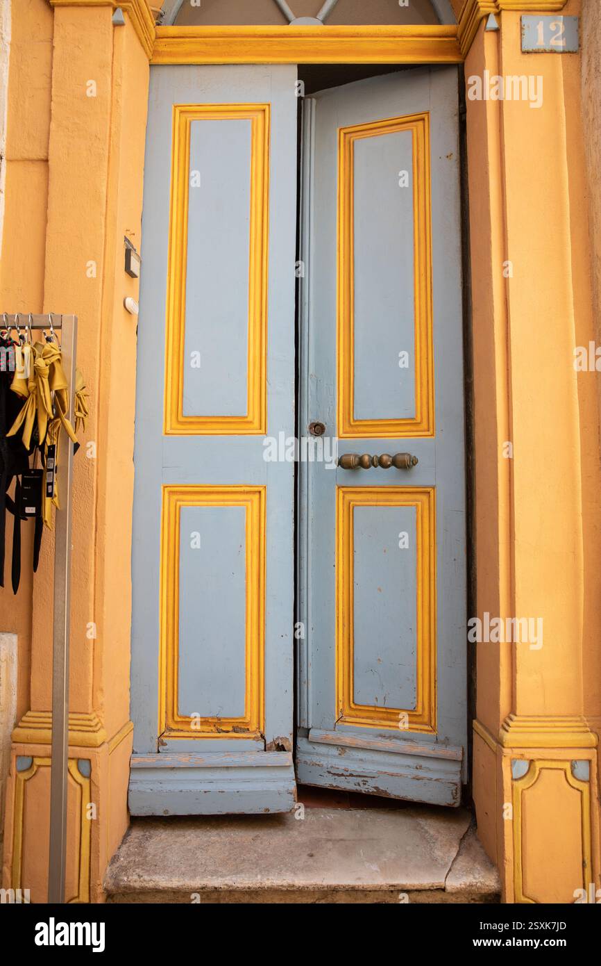 Old door of a house in the town of Ile Rousse Corsica Balagne in France ...