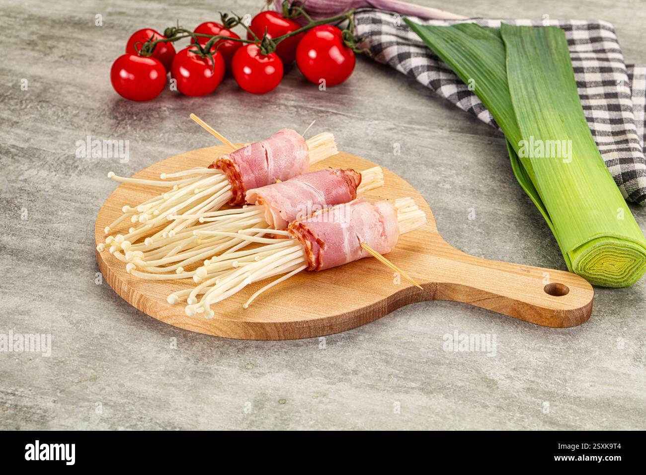 Raw roll with enoki mushroom and bacon Stock Photo - Alamy