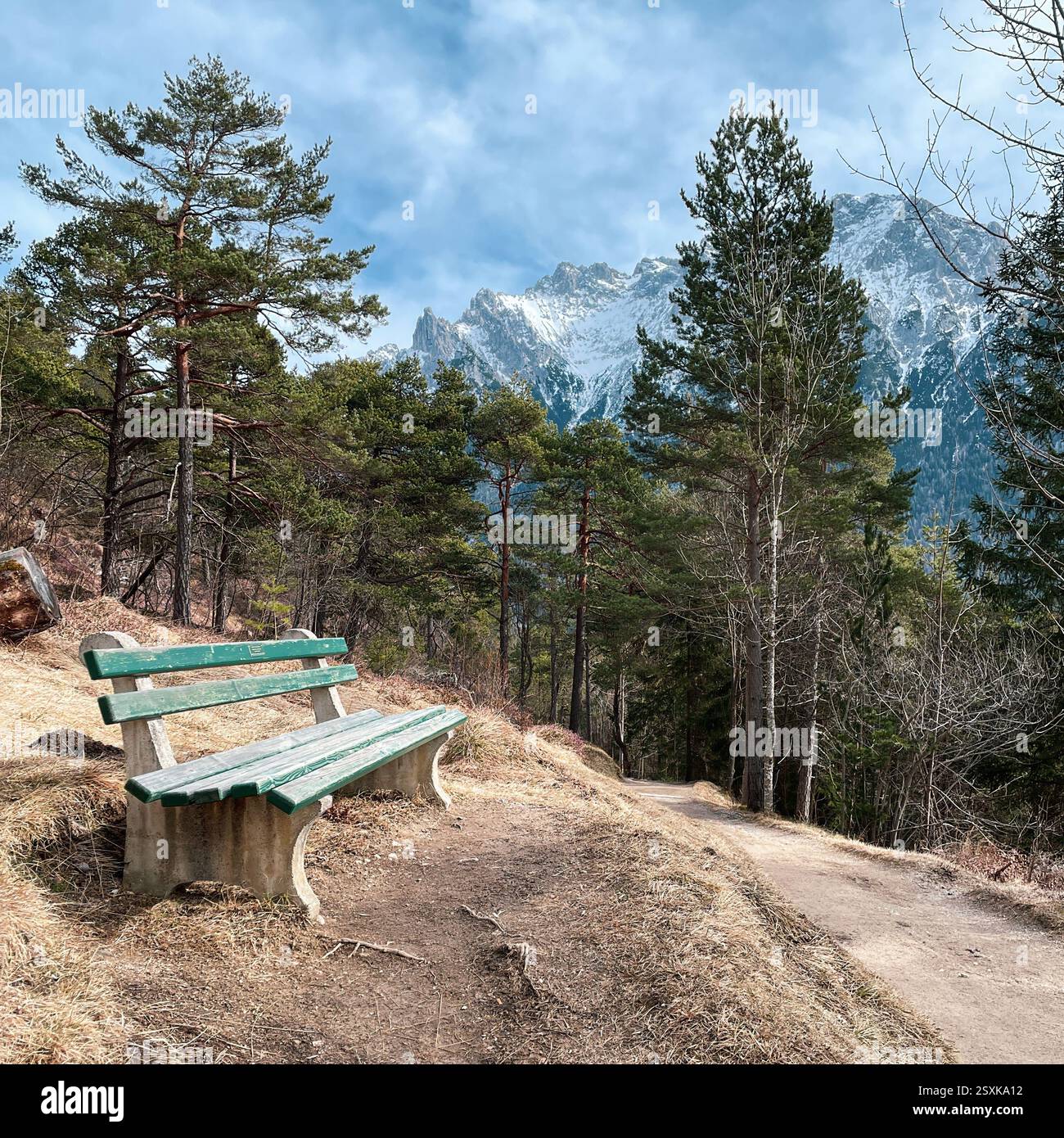 Panoramic view of the snow-capped Alps with majestic Bavarian mountains ...