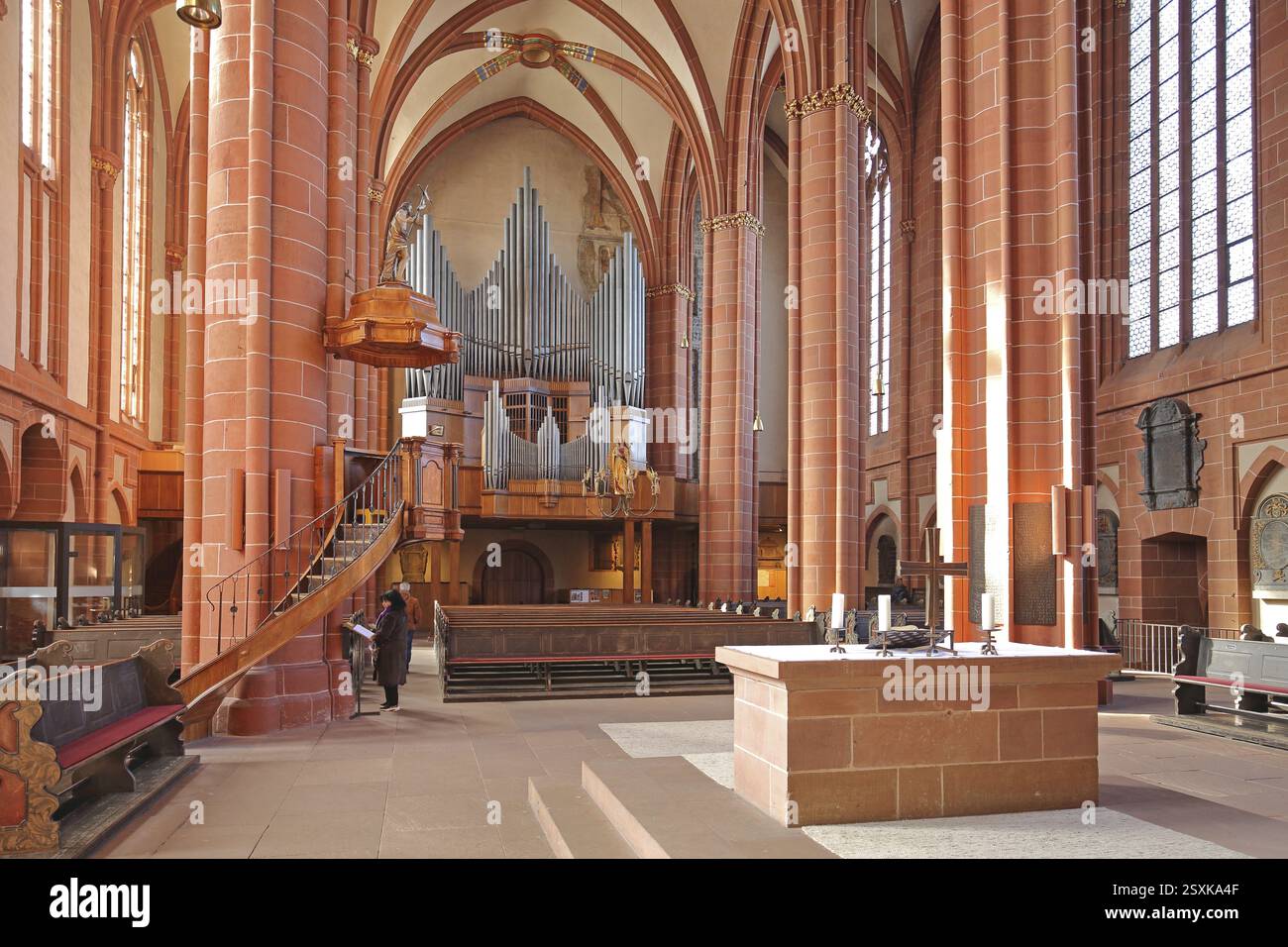Altar, organ and pulpit with sounding board, interior view, pulpit ...