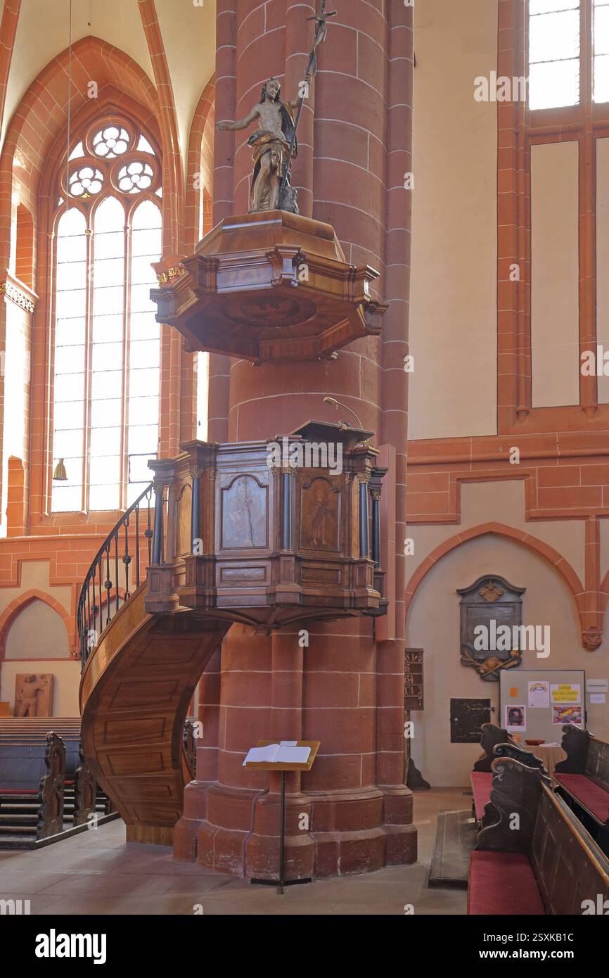 Pulpit built 17th century with sounding board and wooden decorations ...