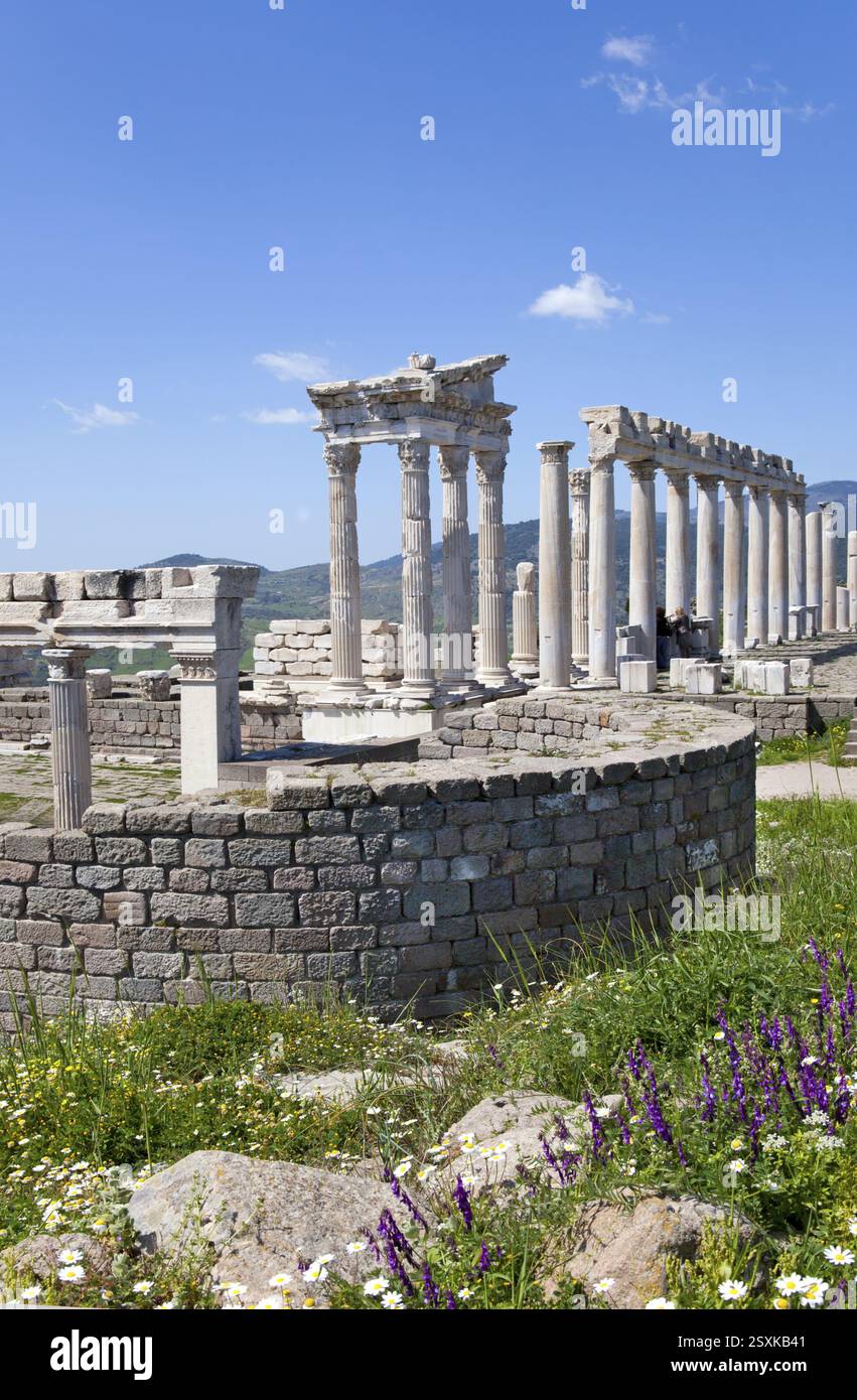 The ruins of the Temple of Trajan in the ancient city of Pergamon ...