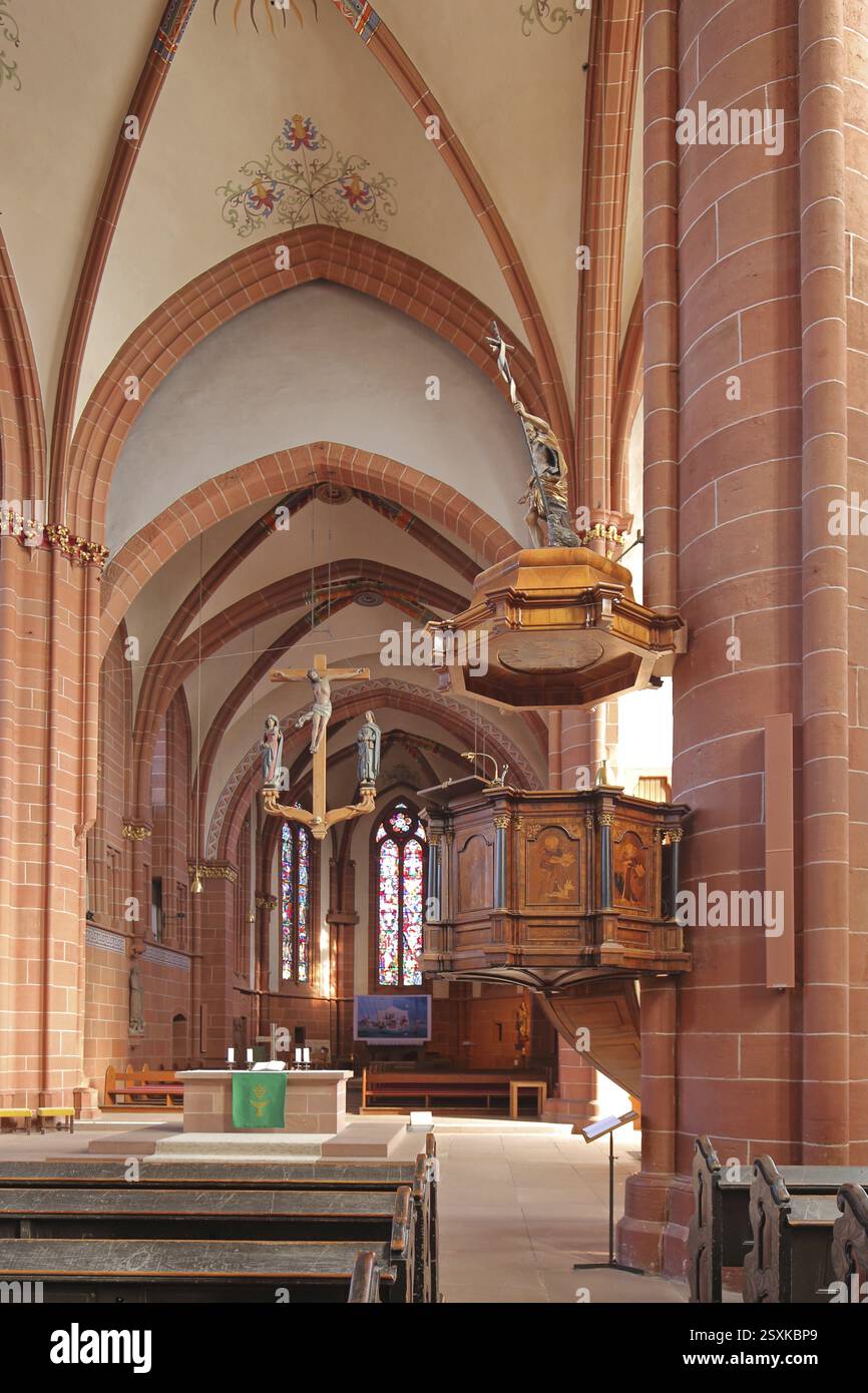 Pulpit built 17th century with sounding board and wooden decorations ...