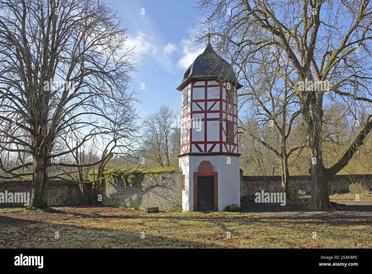 Monastery complex with former forge tower with half-timbering, former ...