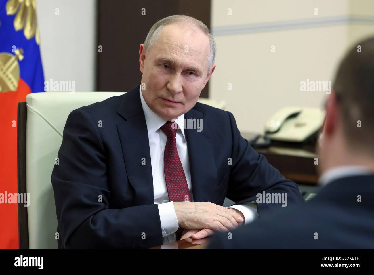 Russian President Vladimir Putin speaks during his interview with ...