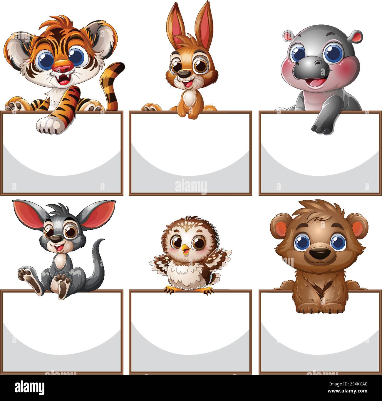 Adorable animals holding blank signs for messages Stock Vector Image ...