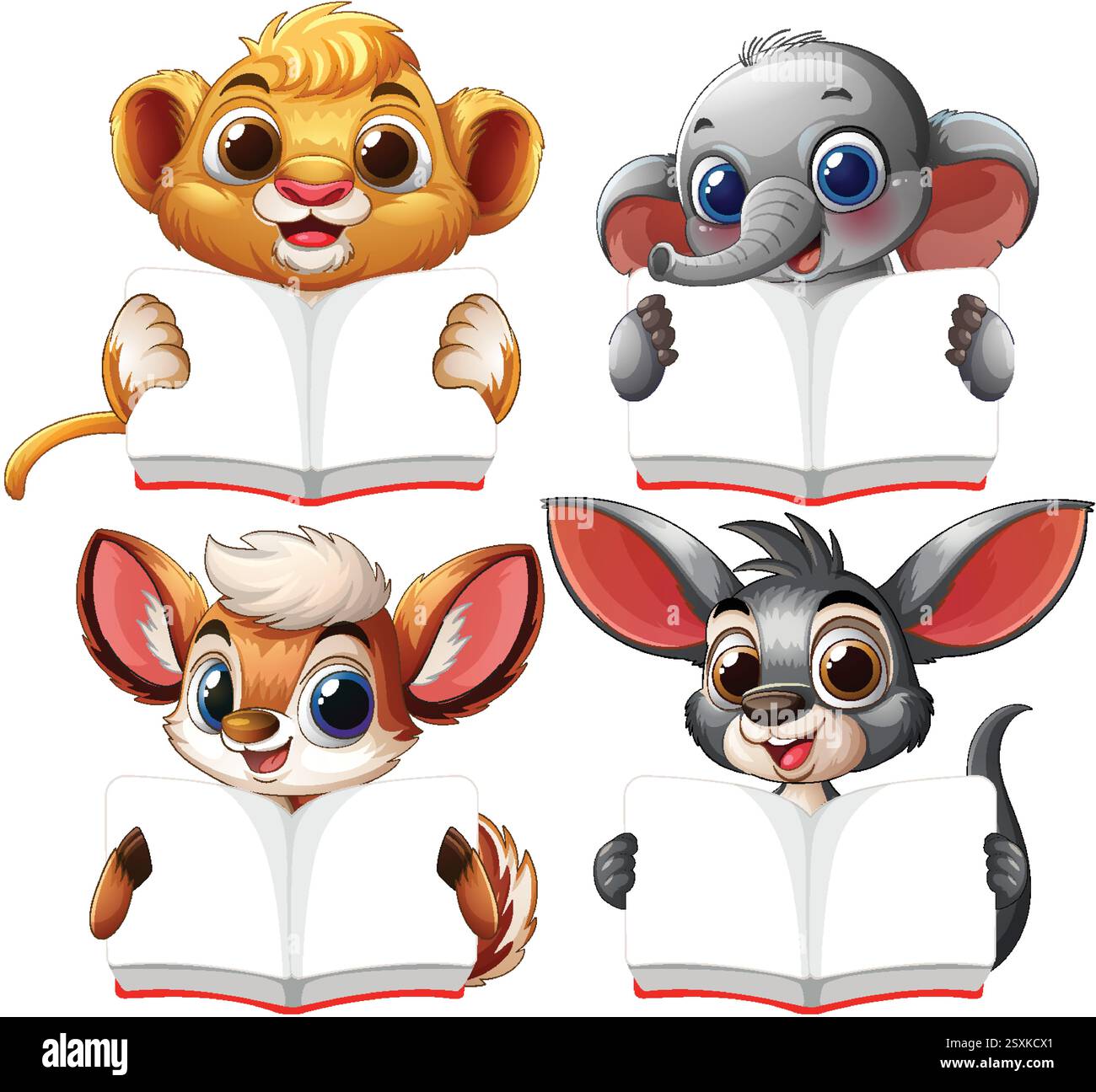 Adorable animals enjoying books and learning together Stock Vector ...