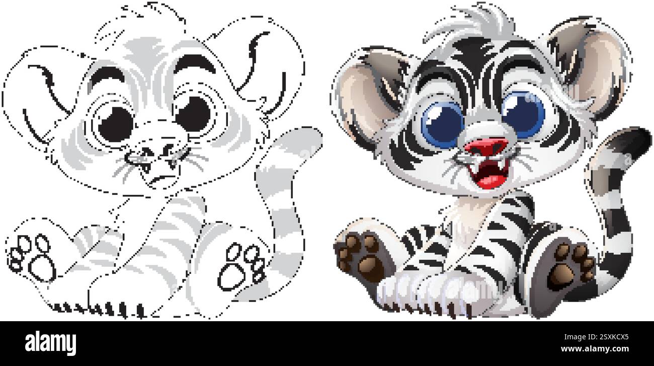 Cute cartoon tiger cubs with playful expressions Stock Vector Image ...