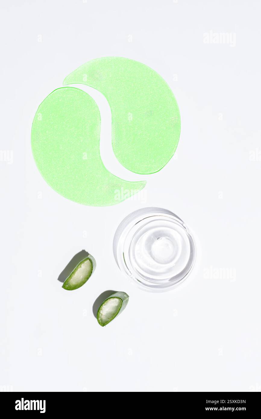 Under eye dark circles hydrogel patches with aloe vera on a white ...