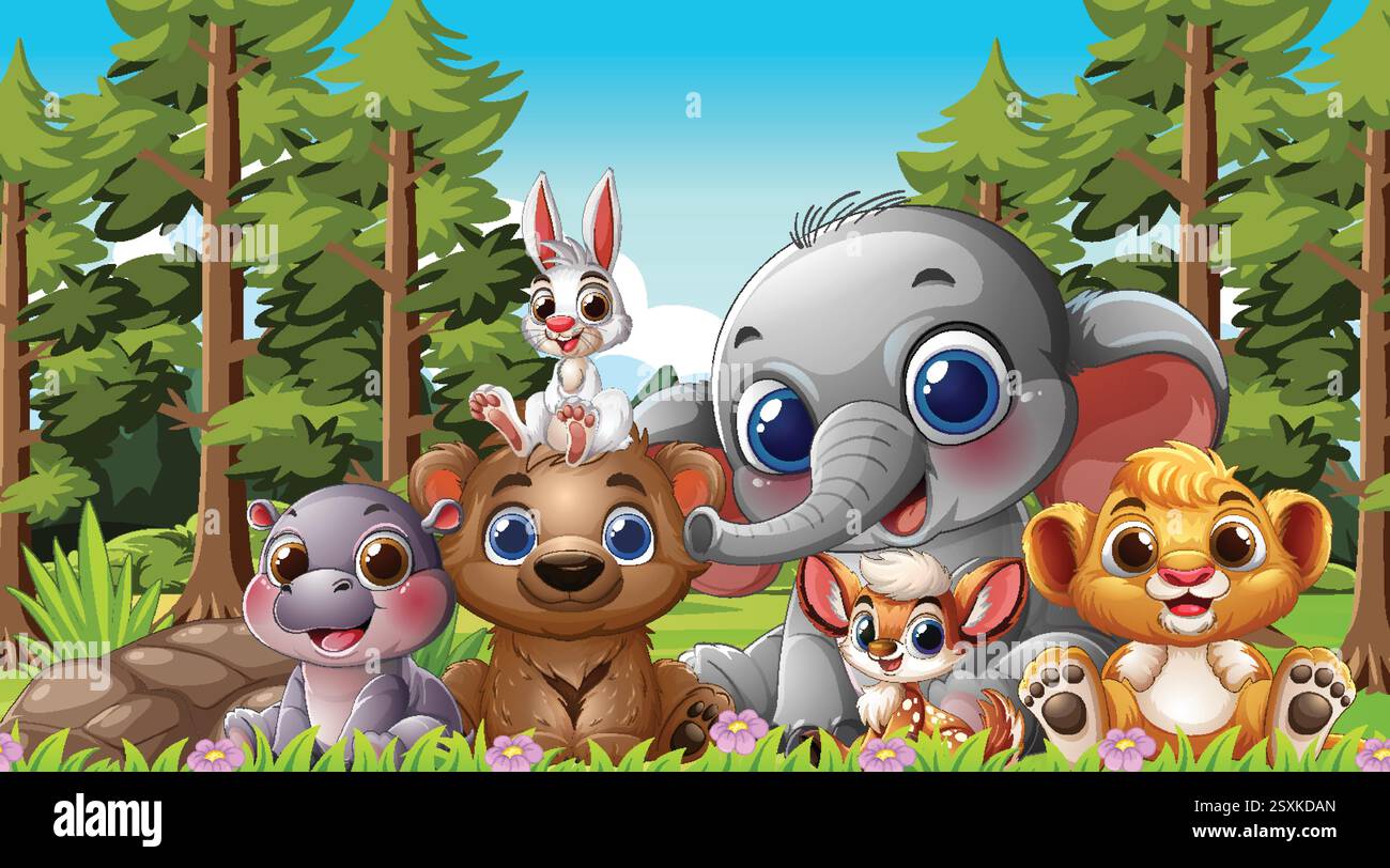 Cute animals enjoying a sunny day in nature Stock Vector Image & Art ...