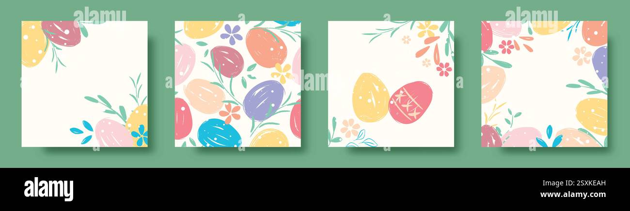 Set of square Easter cards. Card templates in single style. Square ...