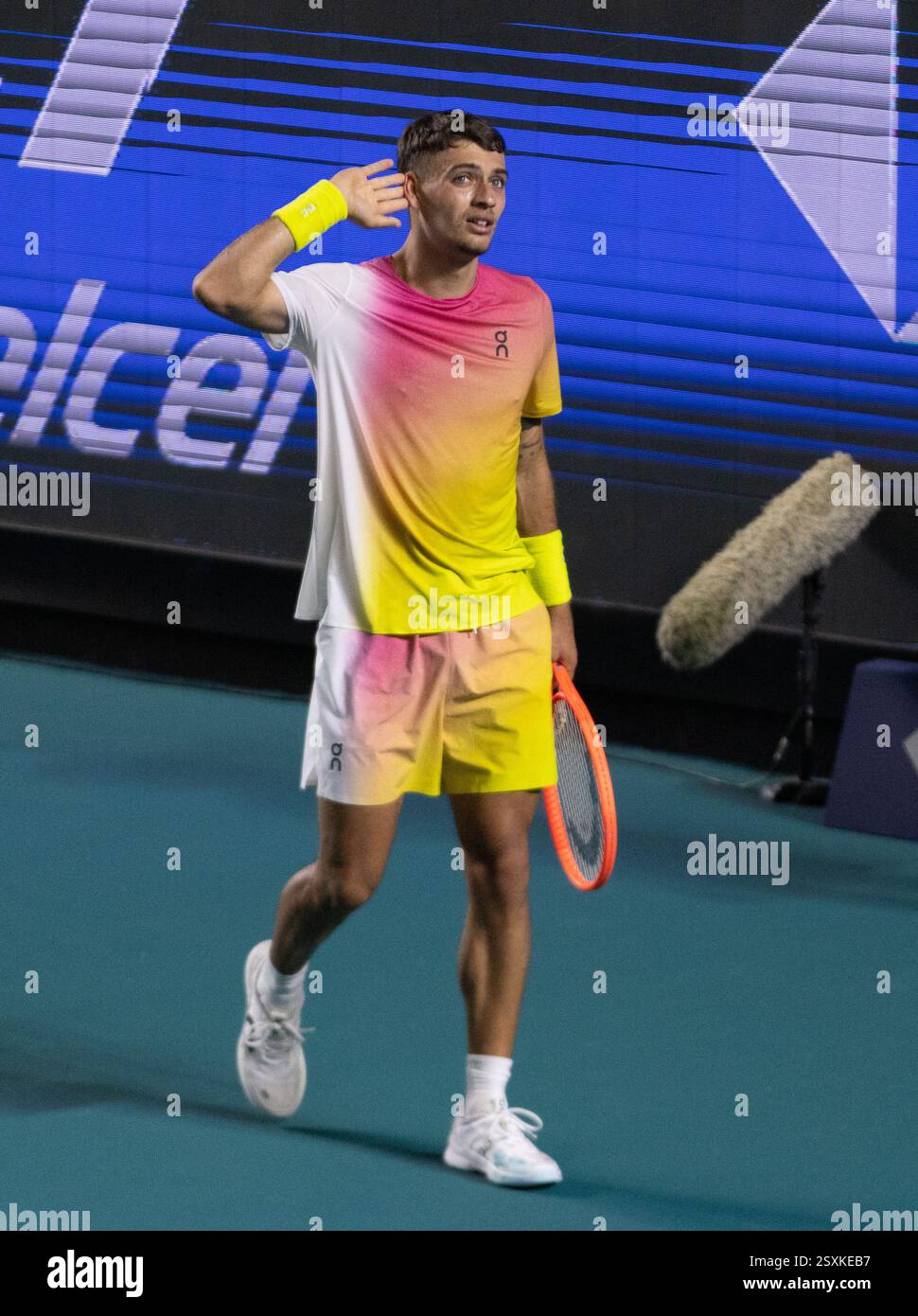 Acapulco, Mexico. 24th Feb, 2025. Flavio Cobolli of Italy reacts during the men's singles round ...