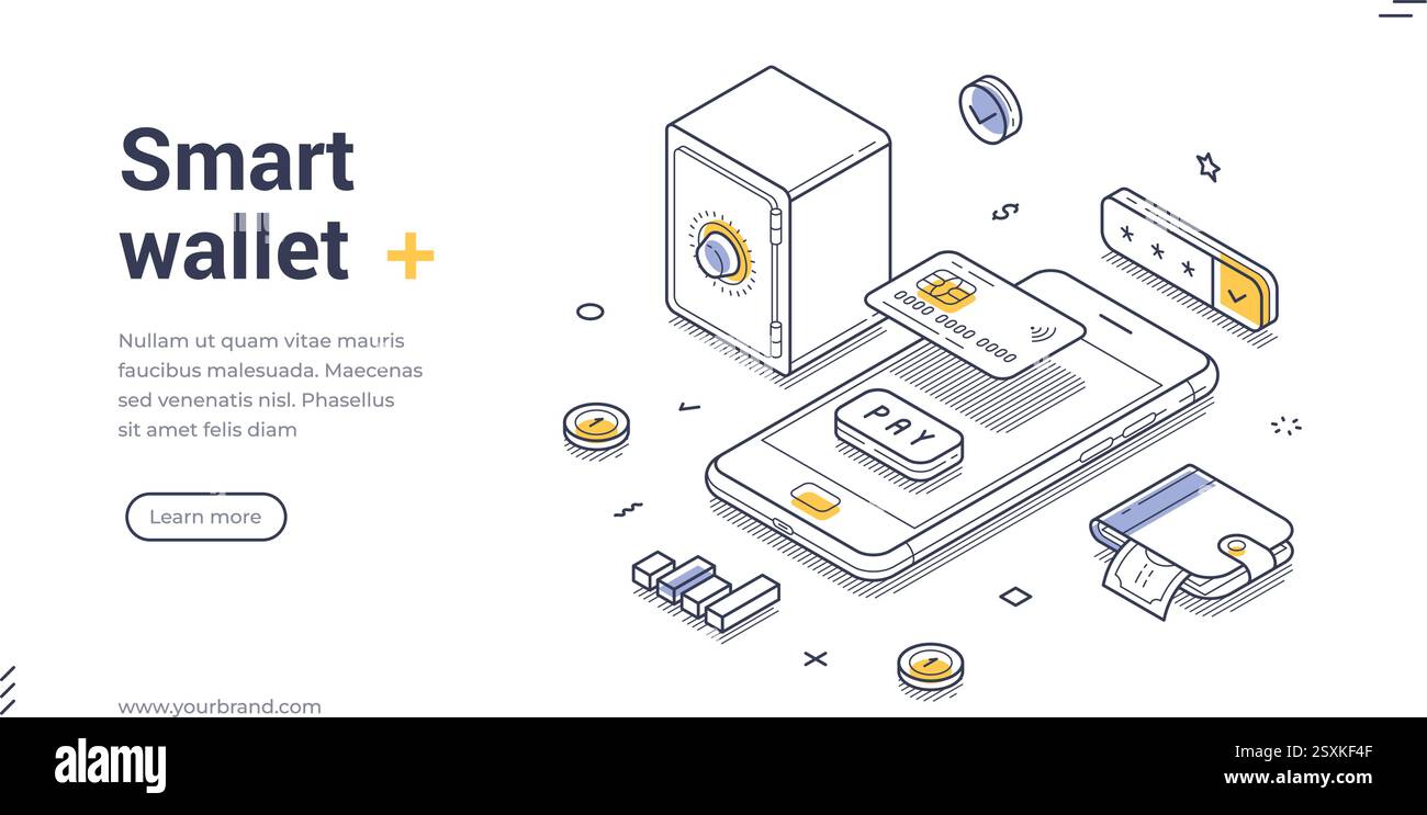 Smart wallet on a mobile device, web banner template showcasing modern ...