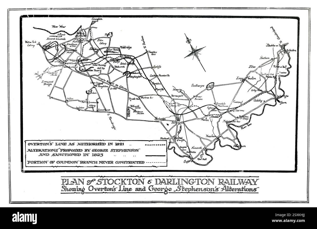 Route map of the original Stockton and Darlington Railway, published in ...