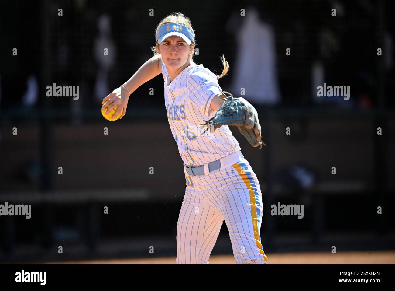 Long Island infielder Kaylee Clarkson (6) throws during an NCAA college ...