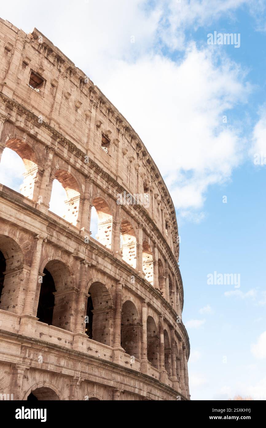 Facade and exterior of the ancient Roman Colosseum in Rome, Italy with ...
