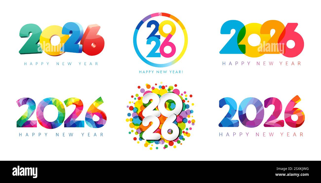 Happy new year 2026 creative greeting cards set hi-res stock ...