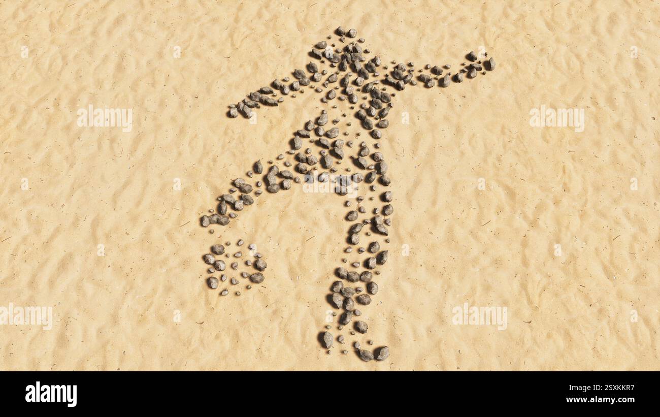 Concept conceptual stones on beach sand handmade symbol shape, golden ...