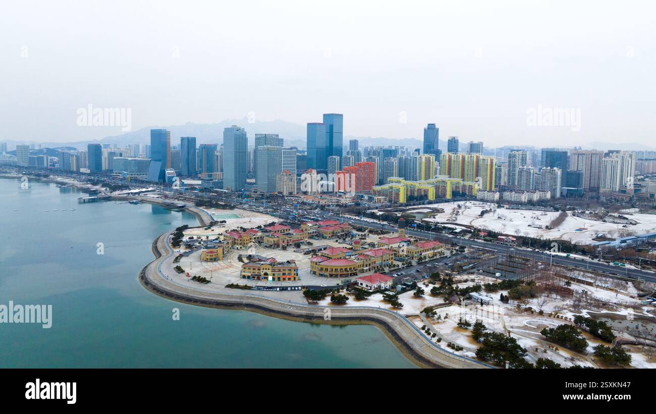 Aerial photo shows the snow scenery in Qingdao City, east China's ...