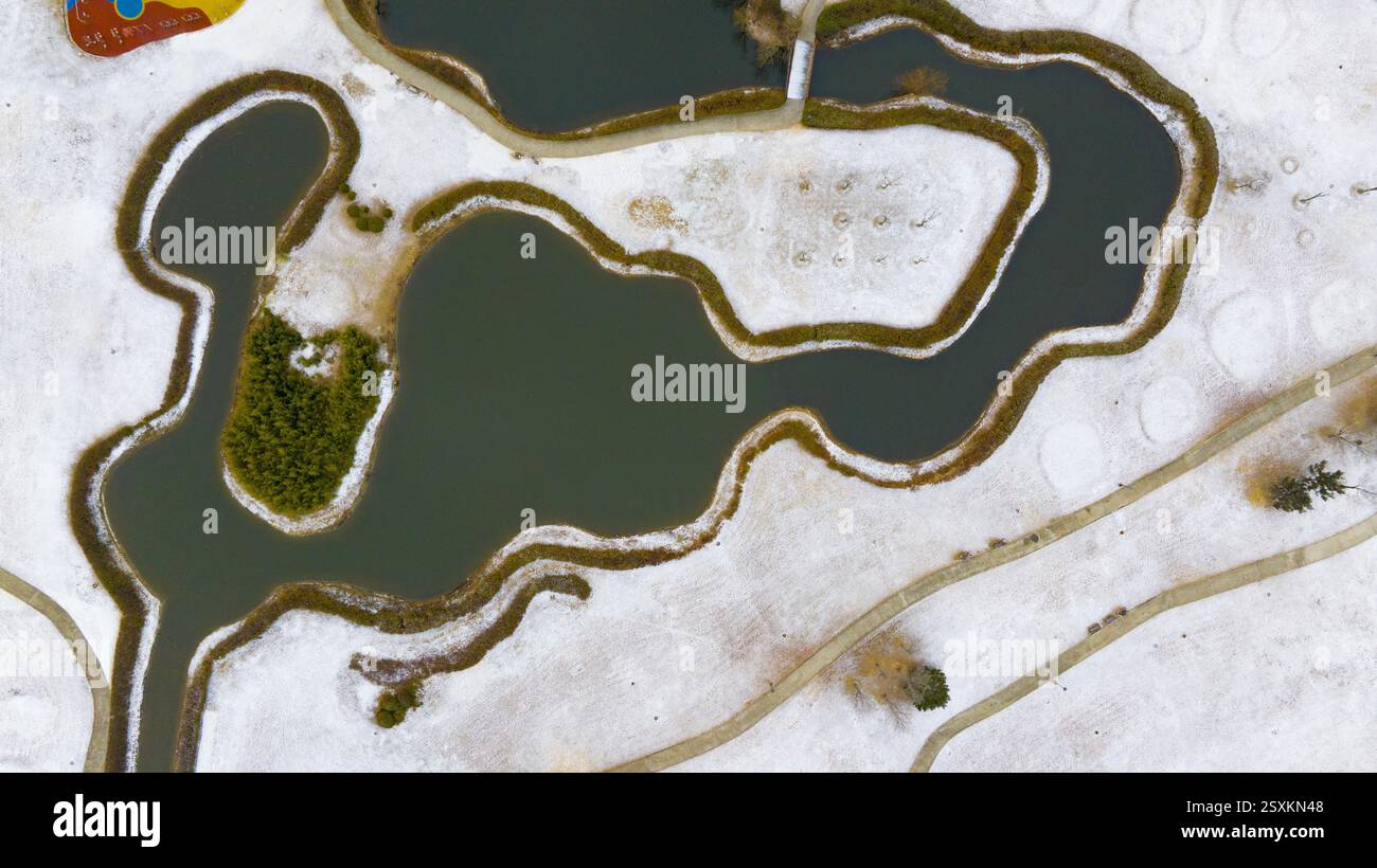 Aerial photo shows the snow scenery in Qingdao City, east China's ...