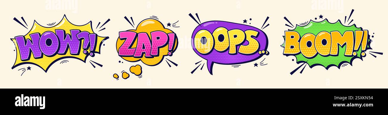 Group of Speech bubbles Wow Zap Ops Boom worlds and halftone elements ...