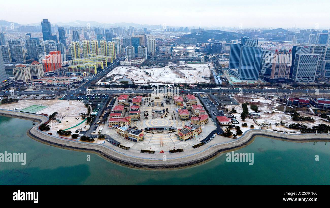 Aerial photo shows the snow scenery in Qingdao City, east China's ...