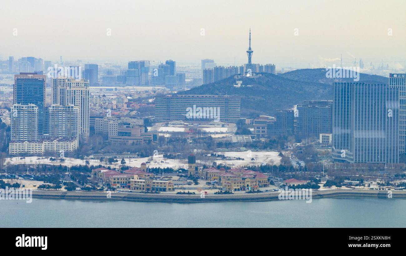 Aerial photo shows the snow scenery in Qingdao City, east China's ...
