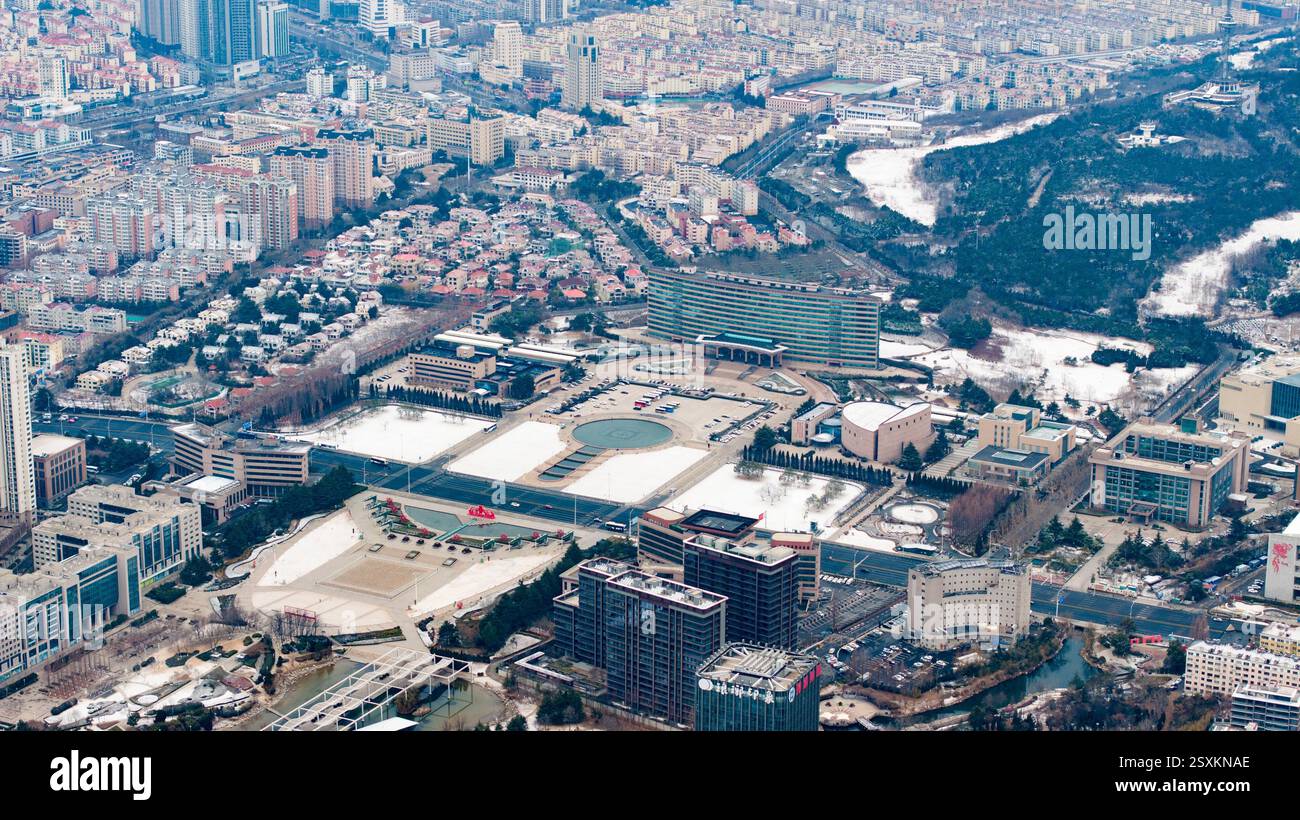 Aerial photo shows the snow scenery in Qingdao City, east China's ...