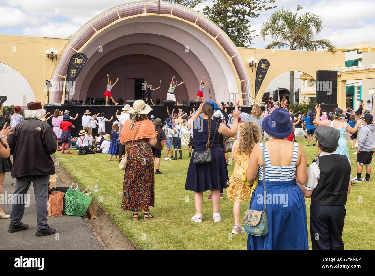 Performers in the historic 1930s soundshell in Napier, New Zealand, during the city's annual Art ...