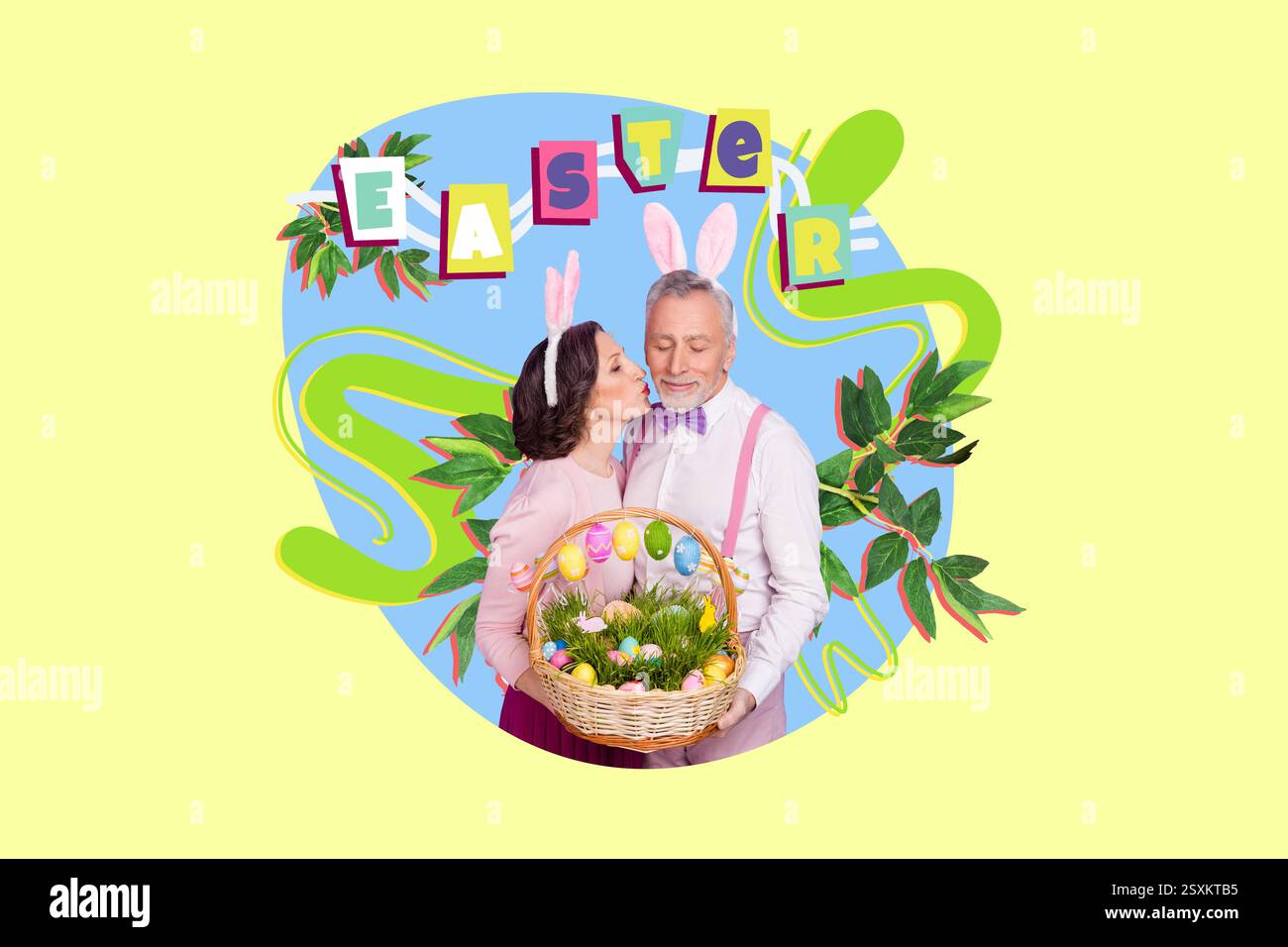 Creative picture collage retired pensioners couple spouse family ...