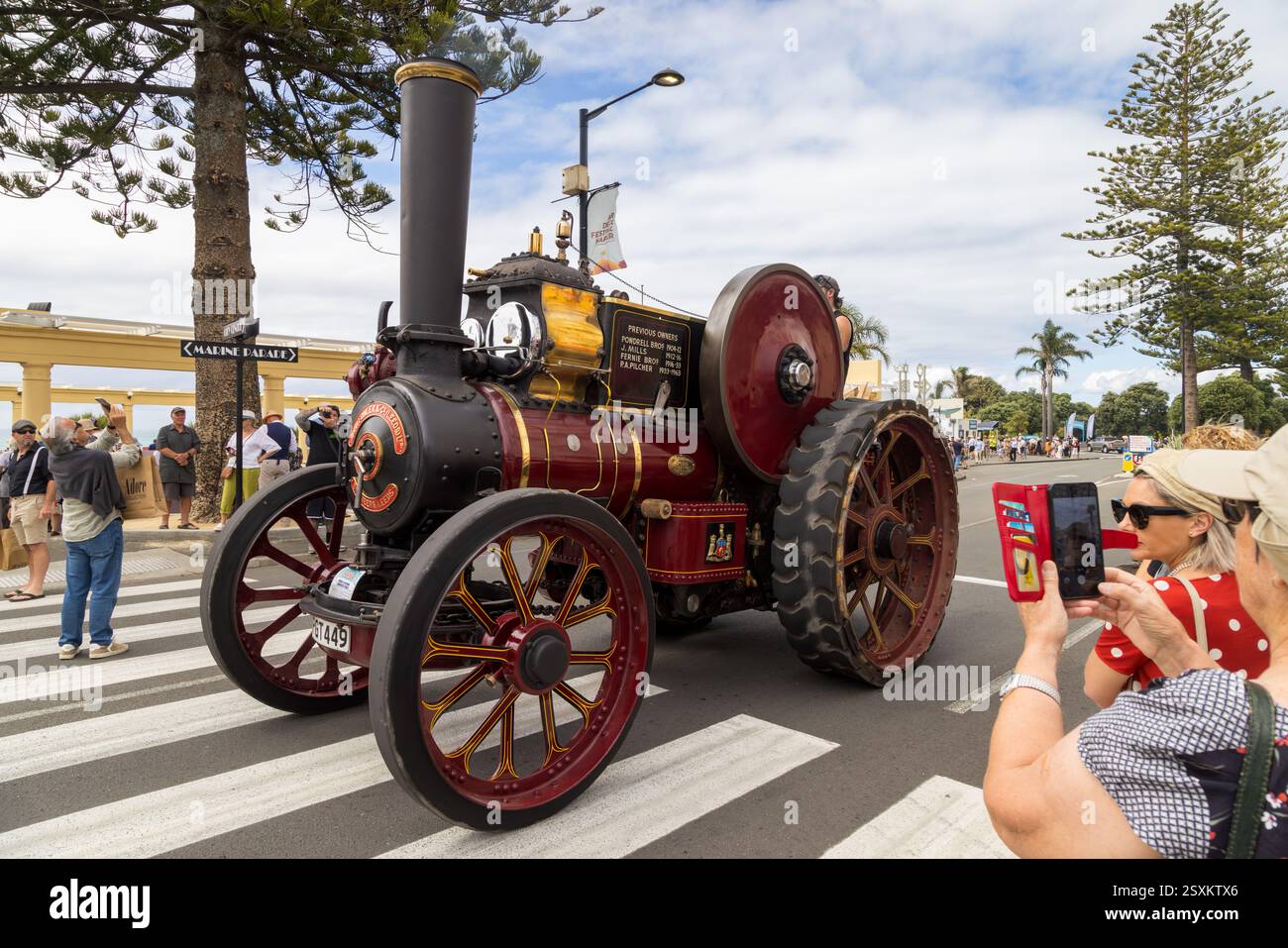 A 1904 traction engine driving in the streets of Napier, New Zealand ...