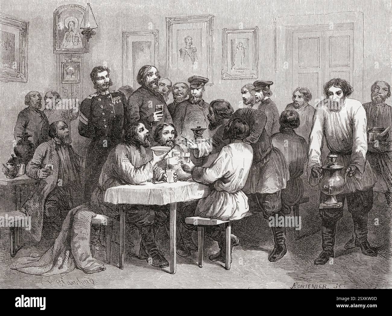 A Russian tavern or inn, 19th century. From Le Tour du Monde, published ...