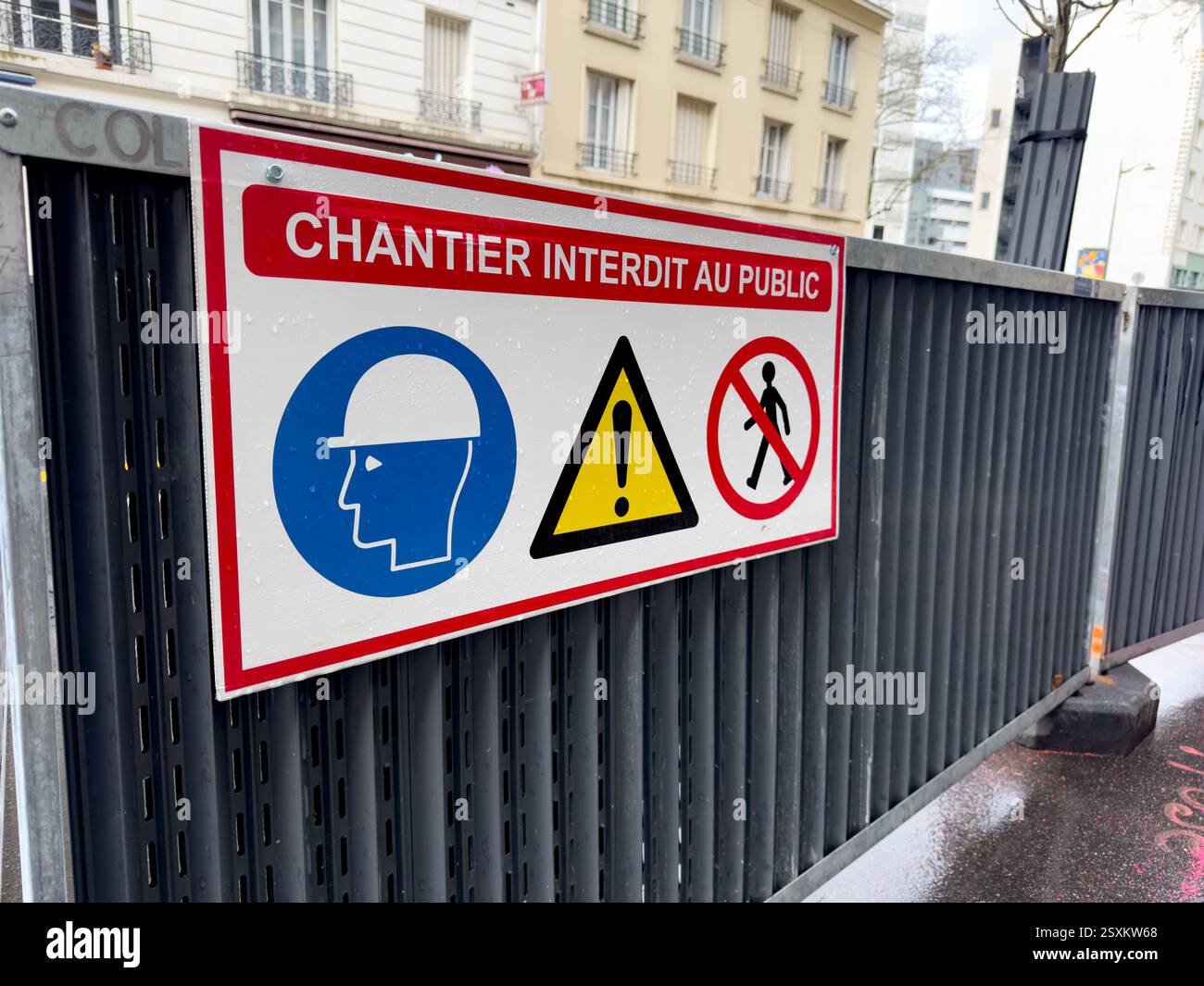 Warning: No access to construction site in urban area Stock Photo - Alamy