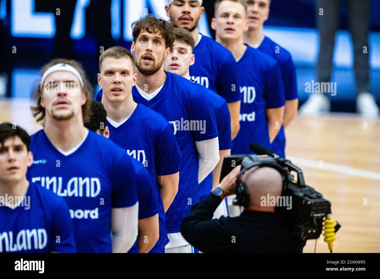 Farum, Denmark. 24th, February 2025. The players of Finland line up for ...