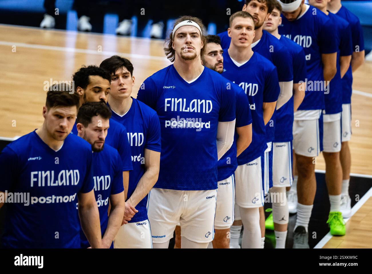 Farum, Denmark. 24th, February 2025. The players of Finland line up for ...