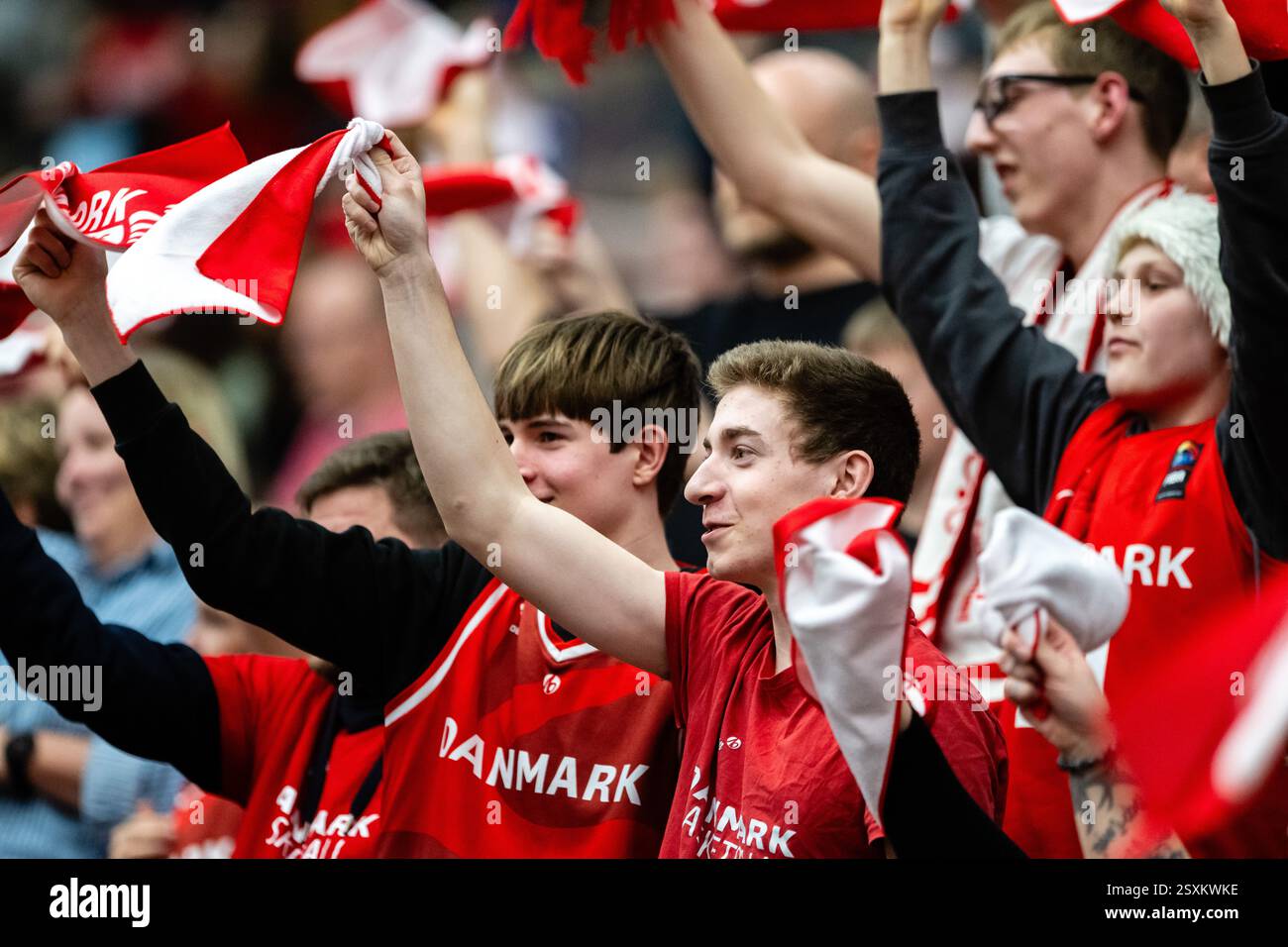 Farum, Denmark. 24th, February 2025. Basketball fans of Denmark seen on ...