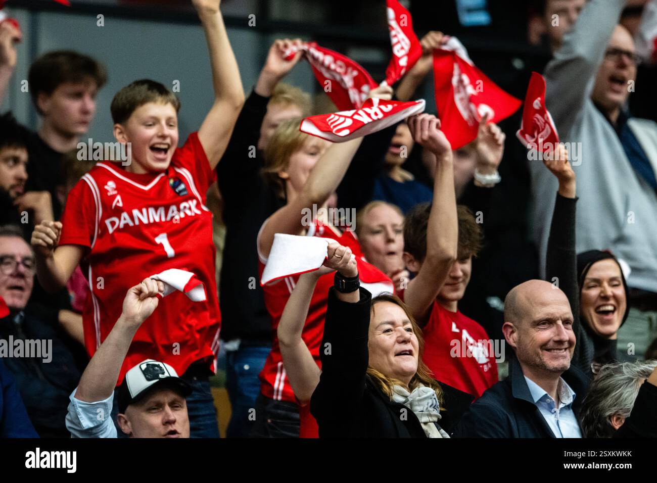Farum, Denmark. 24th, February 2025. Basketball fans of Denmark seen on ...