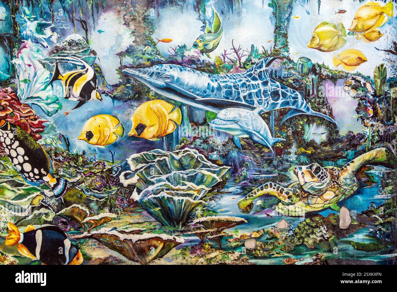 Ocean-themed mural ot fish, dolphins and sealife, Ocean Walk Shoppes ...