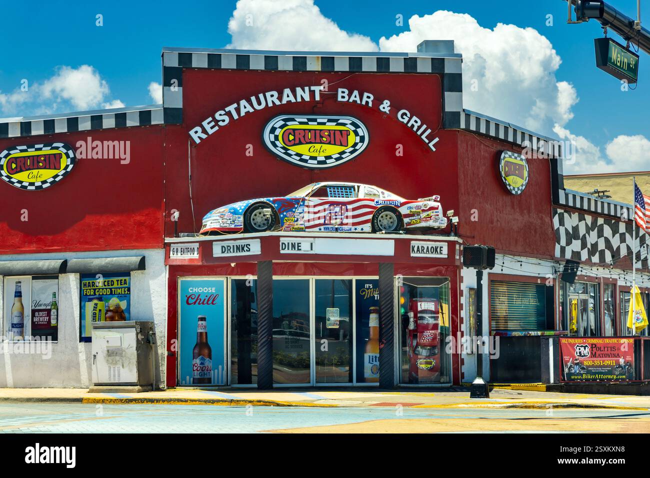 Exterior of Cruisin Cafe - Daytona 500 race themed restaurant with a ...