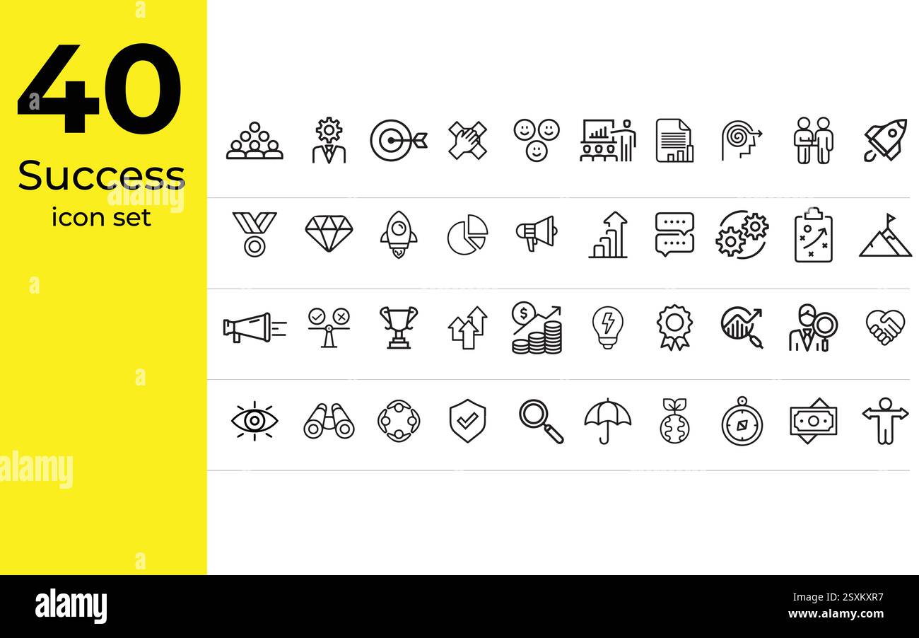Success Line Icon Set – 40 Outline Icons for Achievement, Growth ...