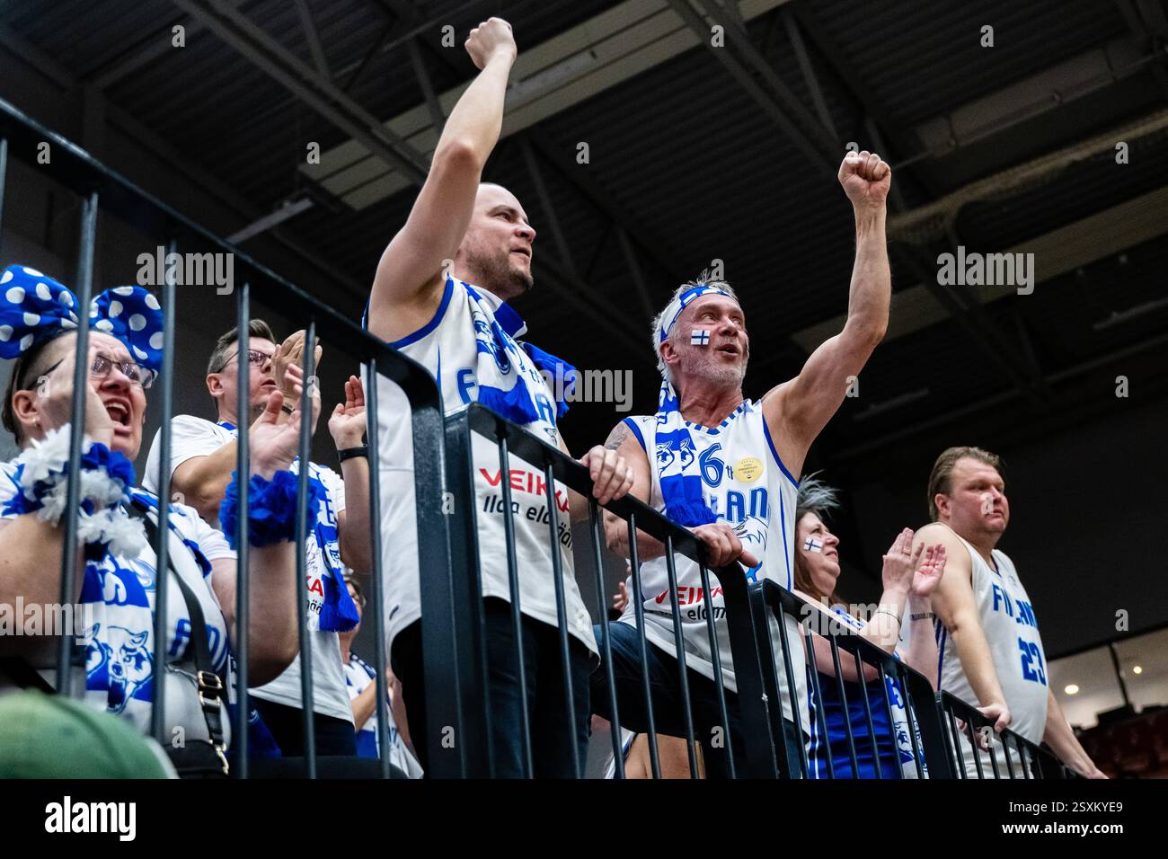Farum, Denmark. 24th Feb, 2025. Basketball fans of Finland seen on the ...