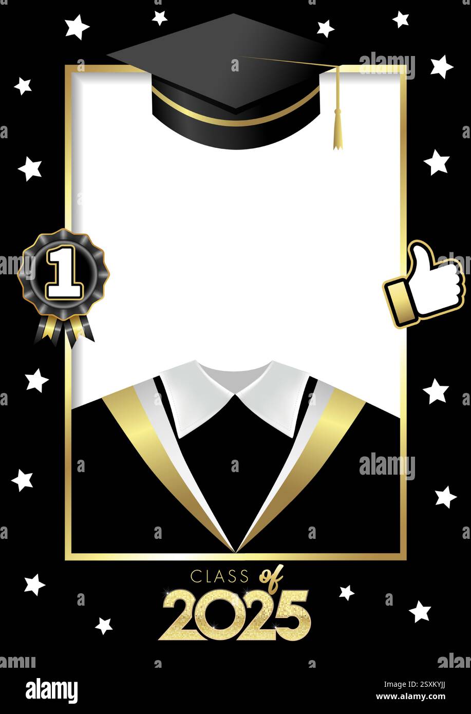 Class of 2025 photo frame, black Graduation robe and academic cap ...