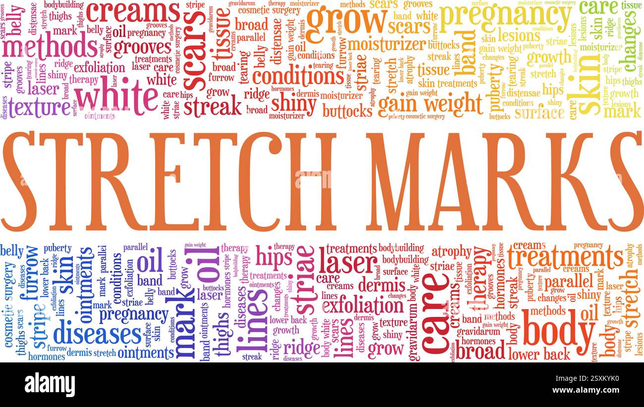 Stretch Marks vector illustration word cloud isolated on a white ...