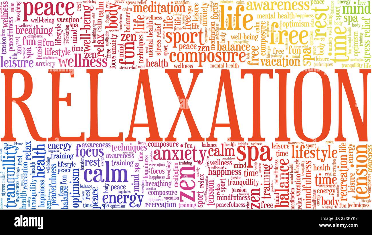 Relaxation vector illustration word cloud isolated on a white ...