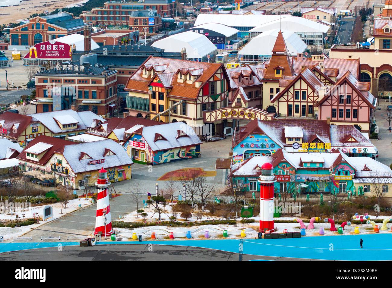 Snow scenery of the Qingdao International Beer City in Qingdao City ...