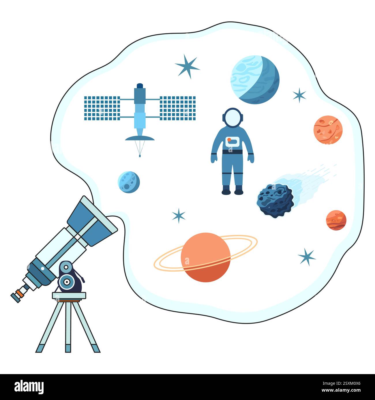 Space exploration vector illustration Telescope Science discovery ...